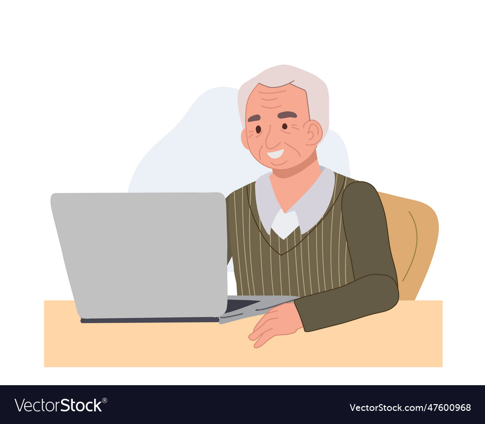 Old man using laptopsenior with technology Vector Image