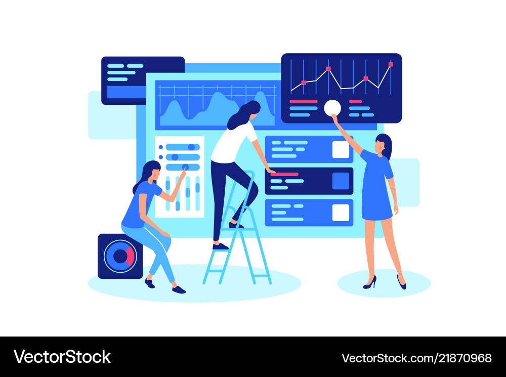 Online teamwork on marketing in internet in group Vector Image