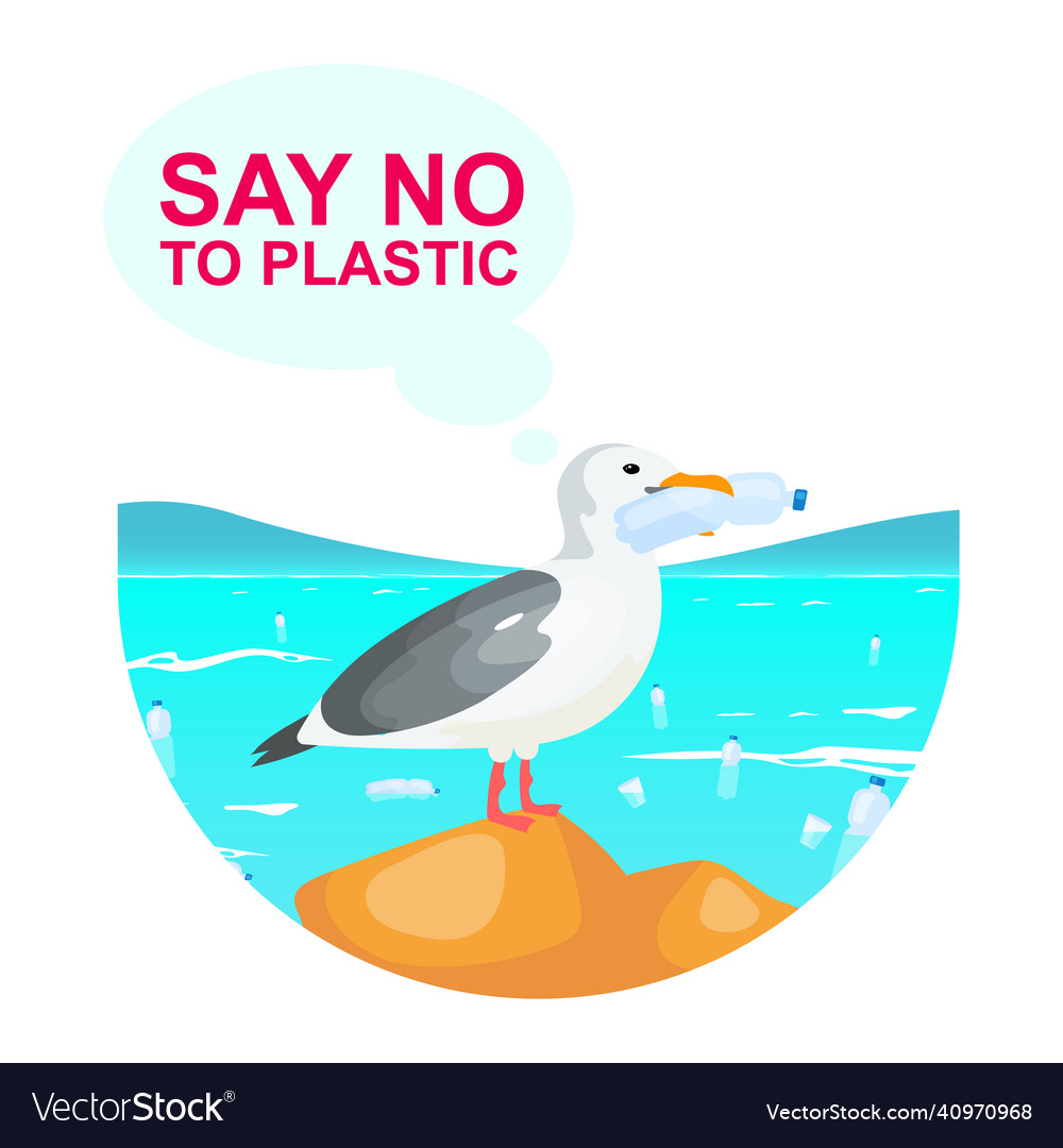 Plastic pollution in ocean problem flat concept Vector Image