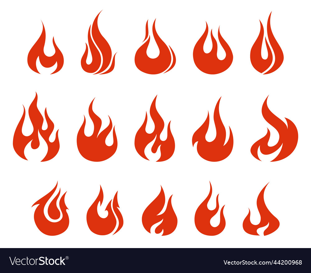 Red fire flames icons set Royalty Free Vector Image