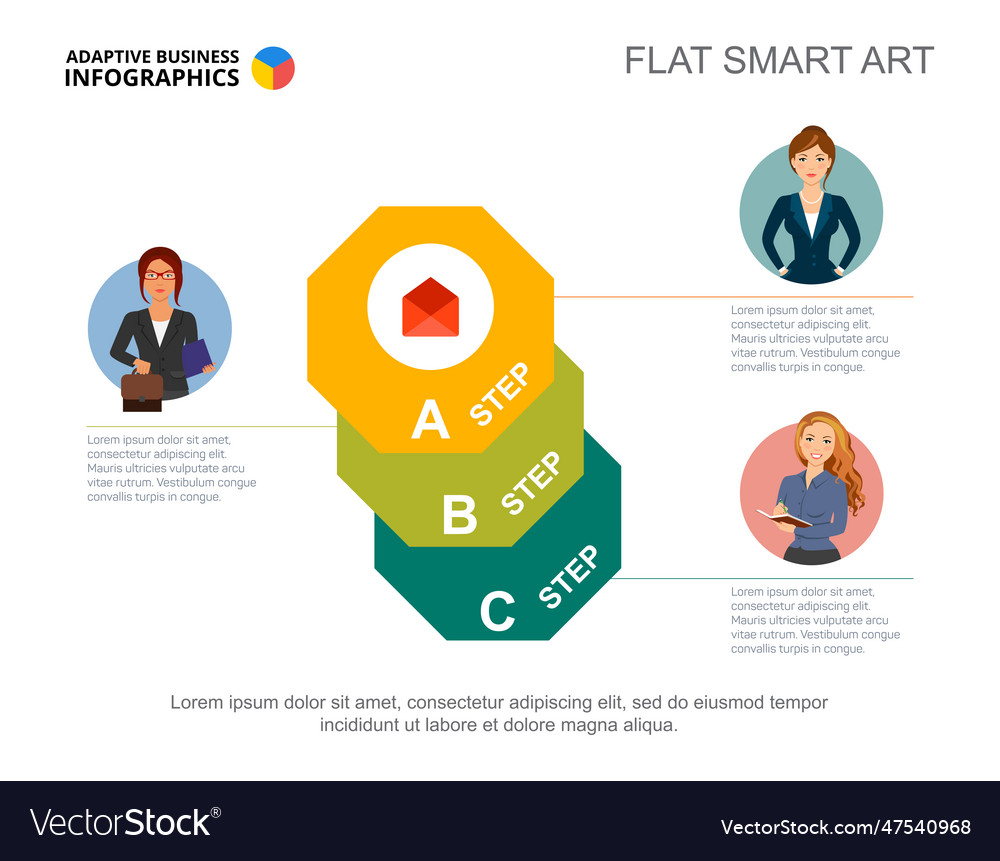 Three octagon step chart template Royalty Free Vector Image