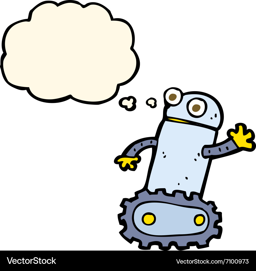 Cartoon robot with thought bubble Royalty Free Vector Image