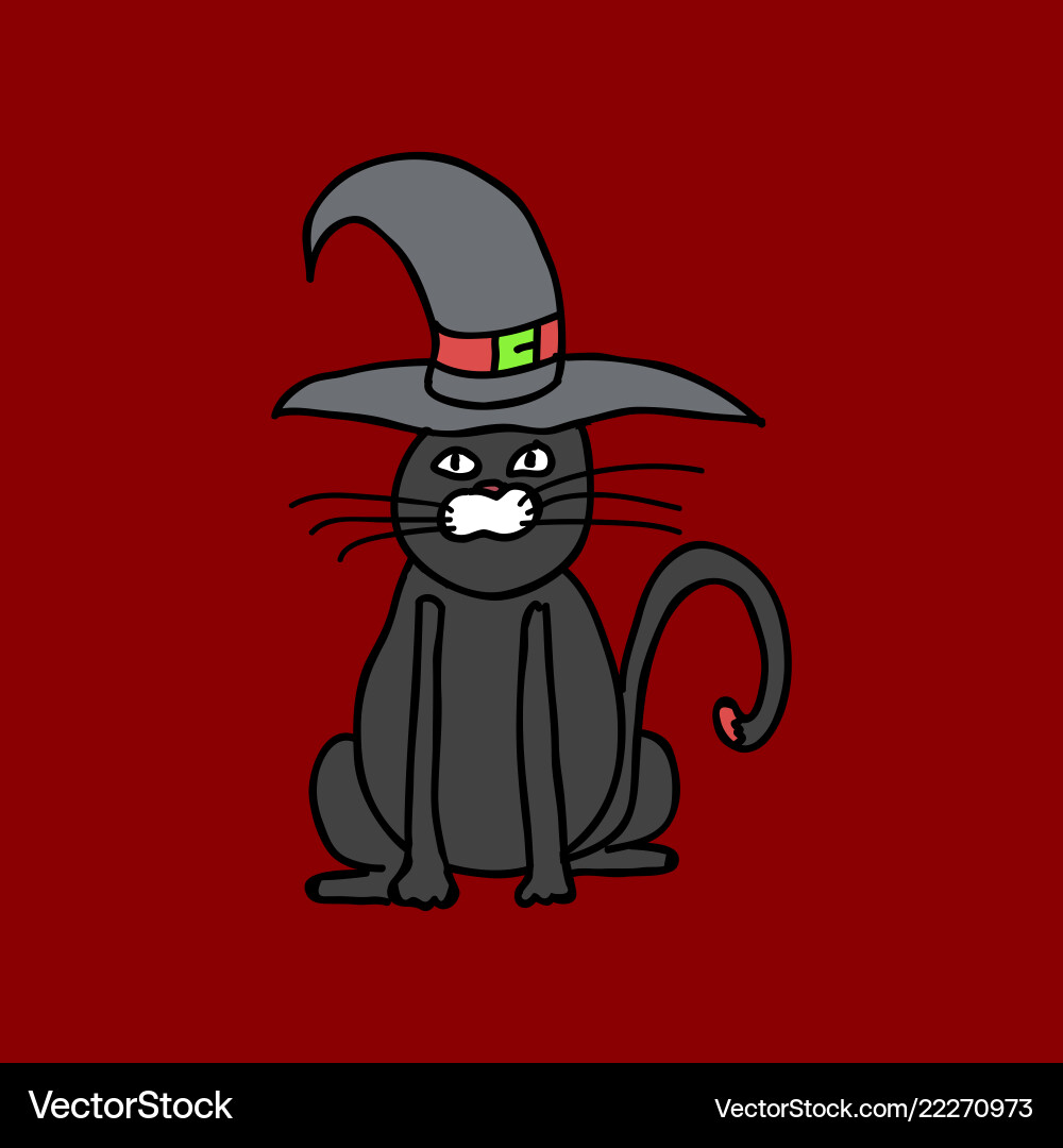 Cute black cat in a witch hat sitting halloween Vector Image