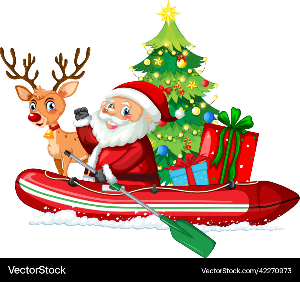 Delivery christmas gift on inflatable boat Vector Image