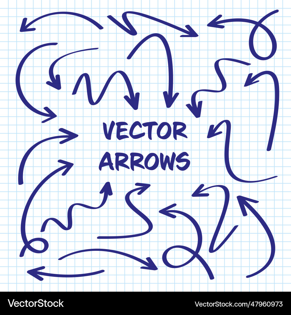 Hand drawn arrows on checkered paper sheet school Vector Image