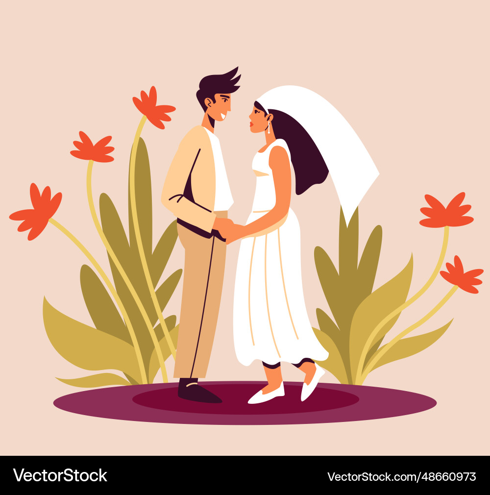 Man holding bride hands and getting married happy Vector Image