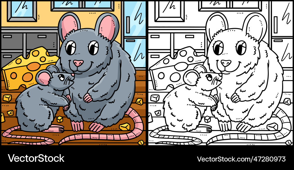 Mother mouse and baby mouse coloring Royalty Free Vector