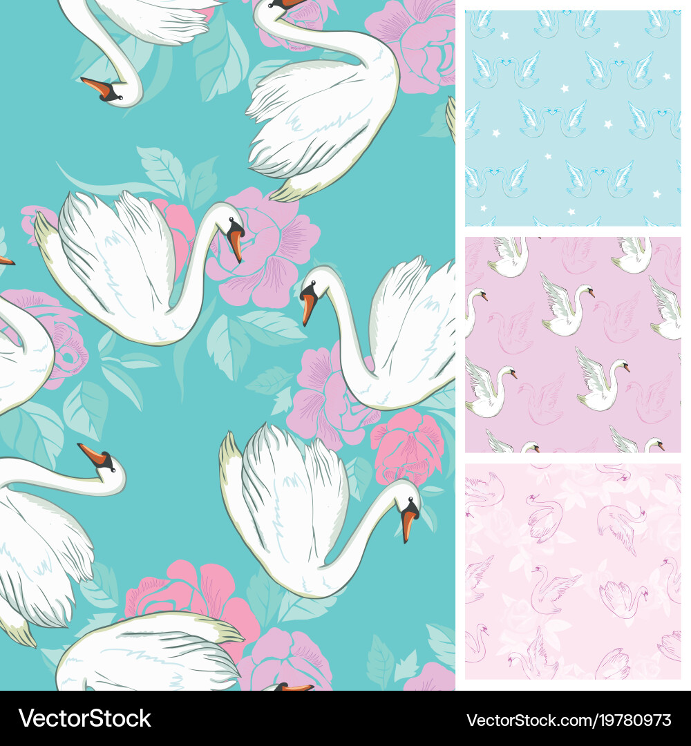Seamless pattern flock of swans swim all Vector Image