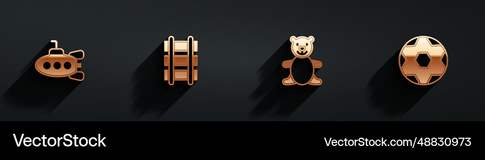Set submarine toy railway teddy bear plush Vector Image