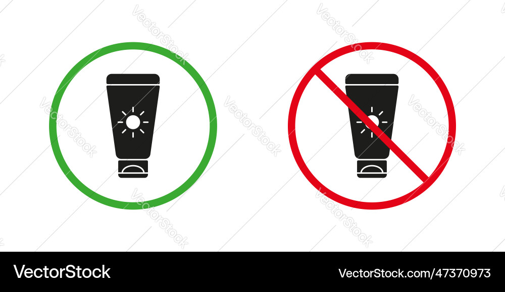 Sunscreen red and green warning signs spf Vector Image