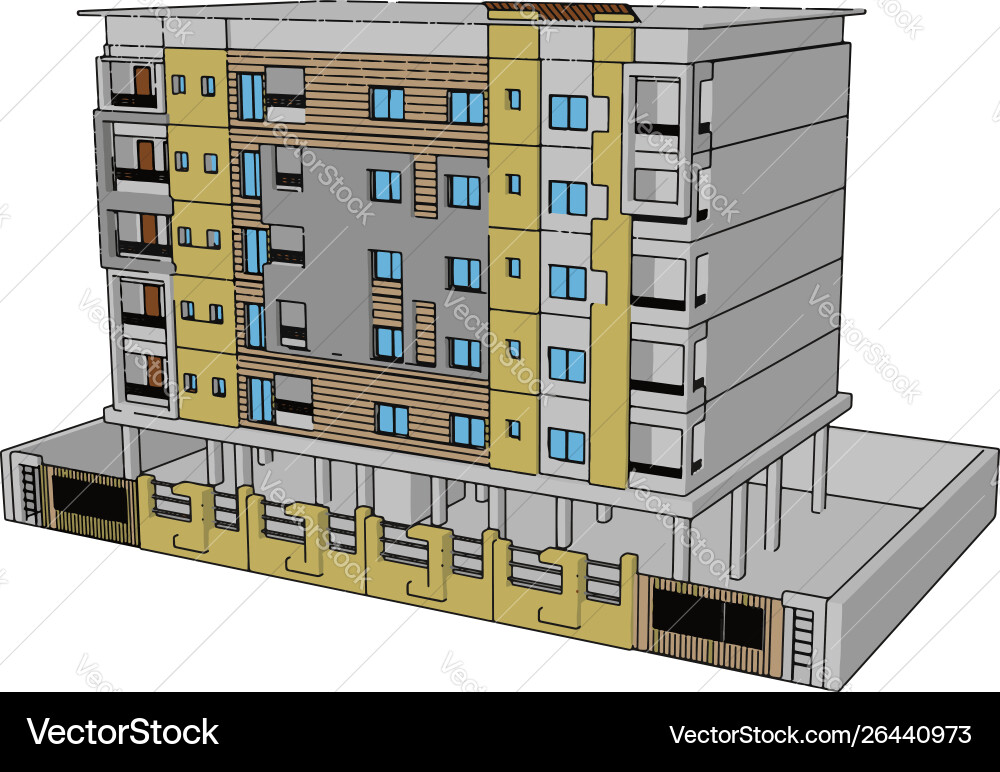 Yellow residential building on white background Vector Image