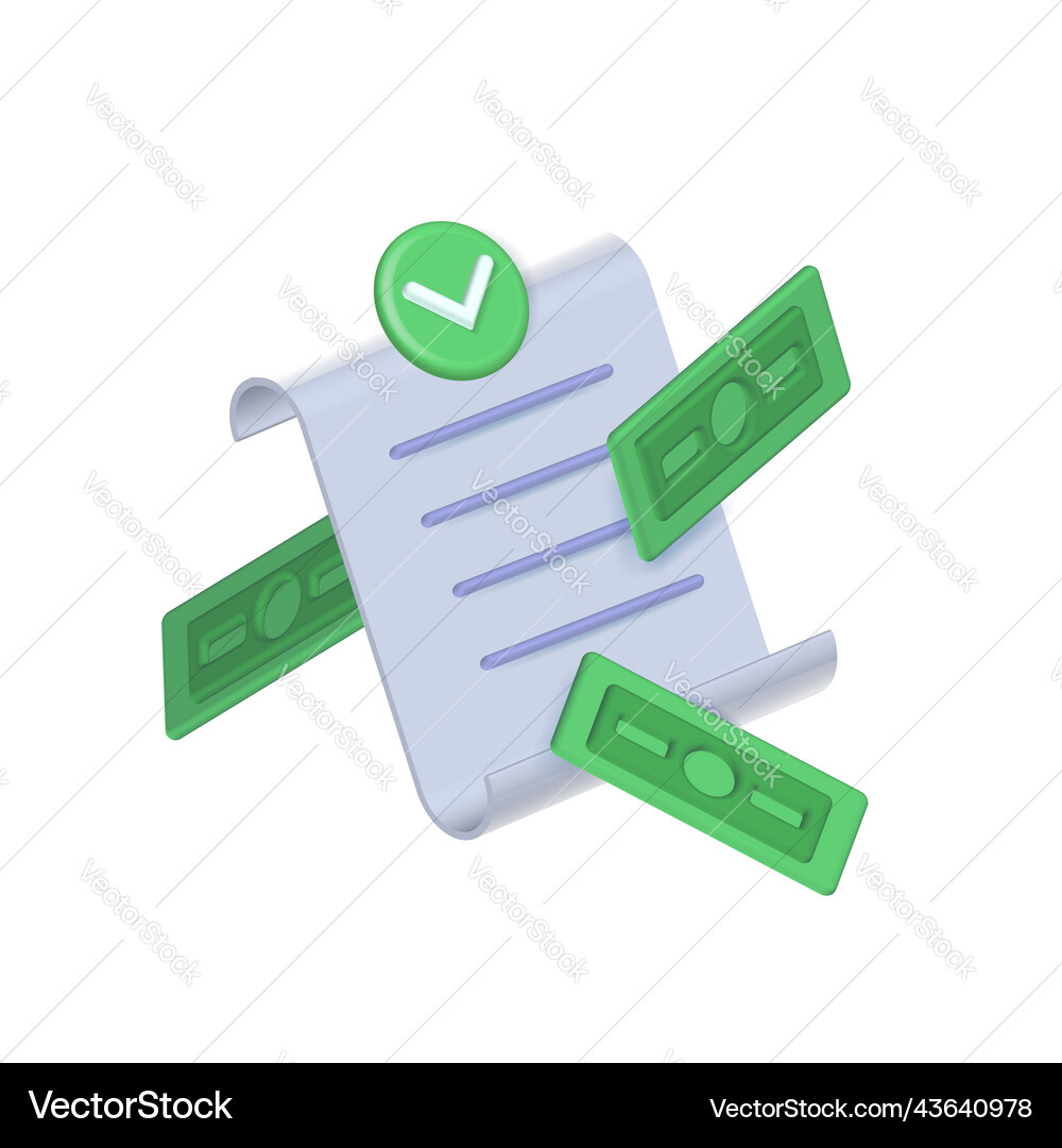 3d render paper bill of transaction receipt Vector Image