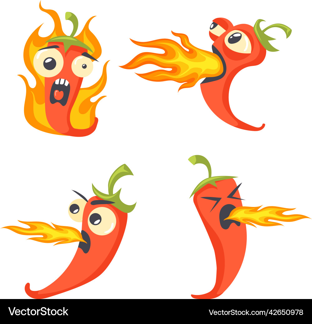 Burning pepper character cartoon funny hot chilli Vector Image