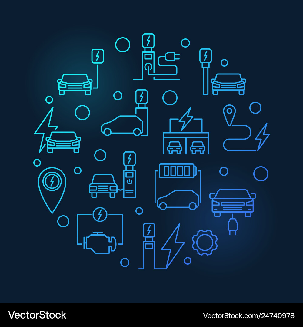 Car charging station round blue line Royalty Free Vector