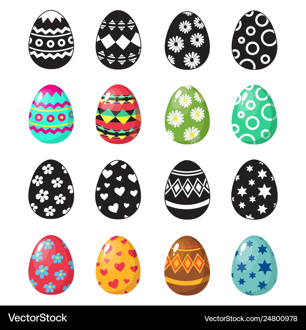 Colorful and black and white easter eggs icons Vector Image