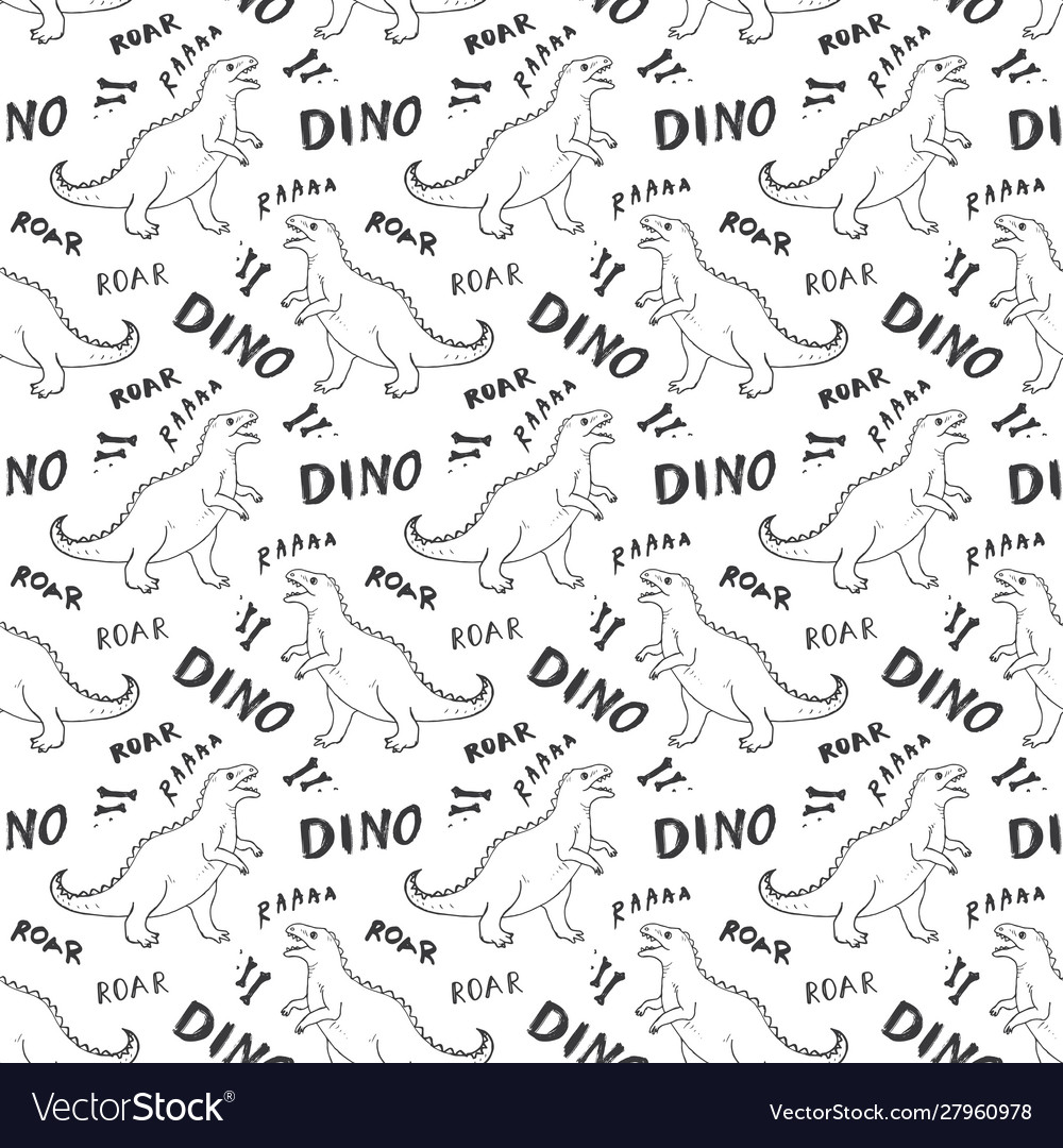 Dino seamless pattern cute cartoon hand drawn Vector Image