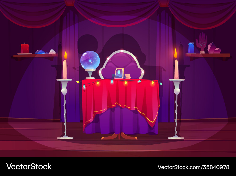 Fortune teller room with magic ball tarot cards Vector Image