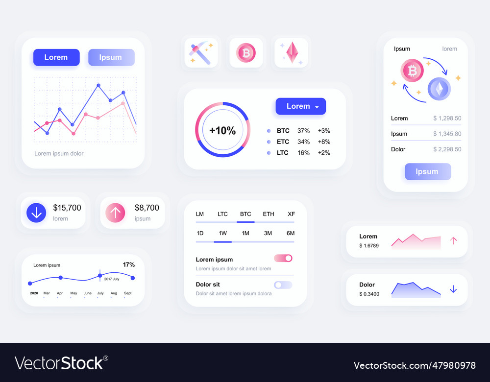 Gui elements for cryptocurrency mobile app Vector Image