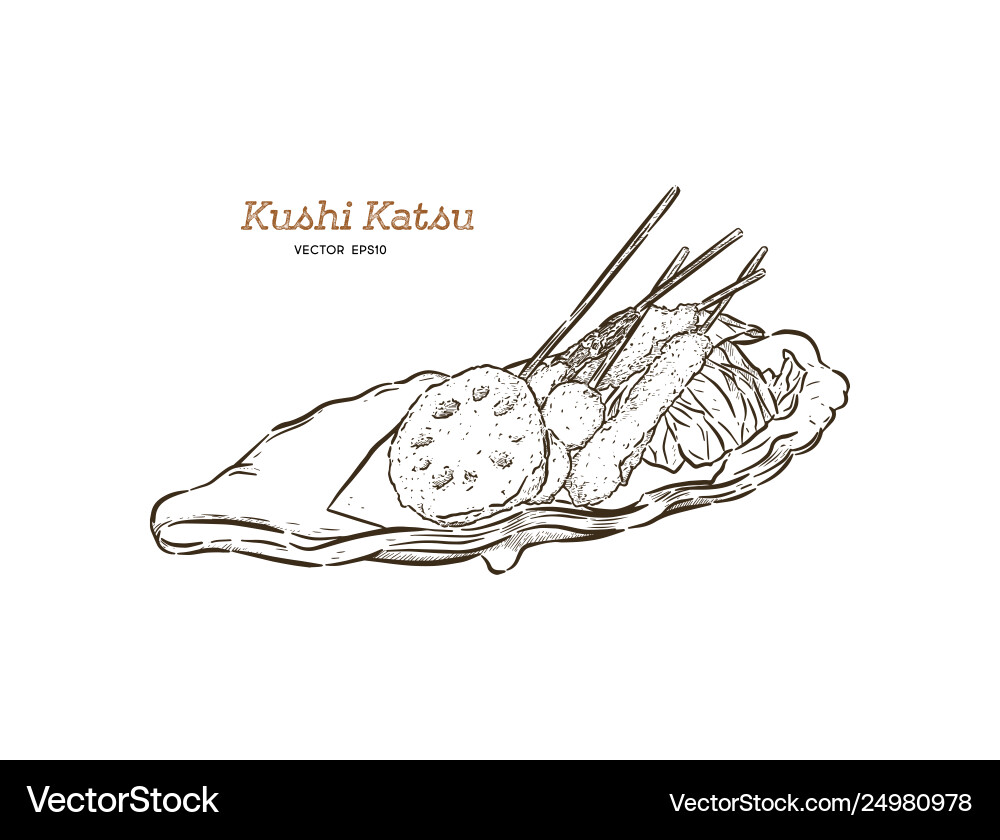 Kushu katsu hand draw sketch Royalty Free Vector Image