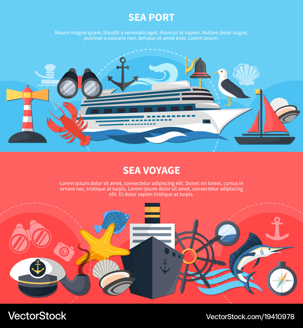 Sea voyage banners set Royalty Free Vector Image