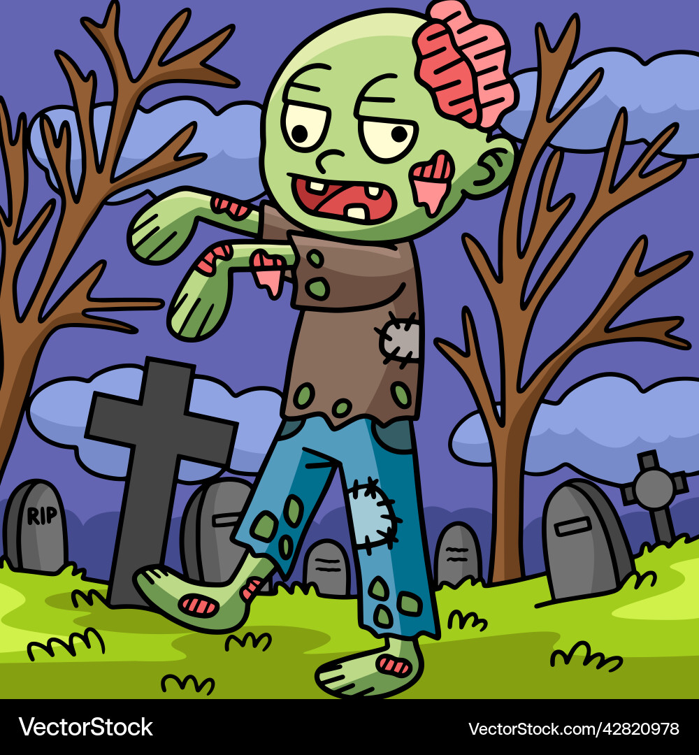 Zombie halloween colored cartoon Royalty Free Vector Image