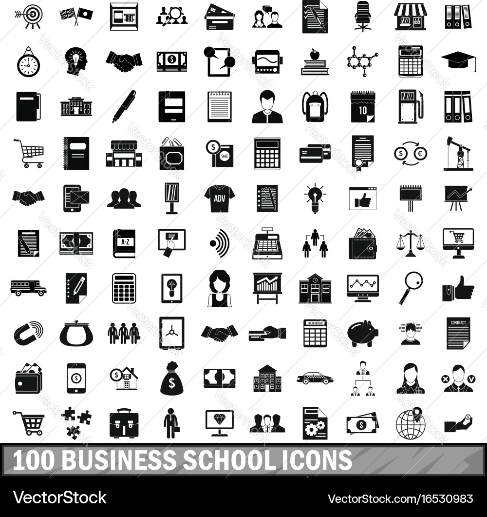 100 business school icons set simple style Vector Image
