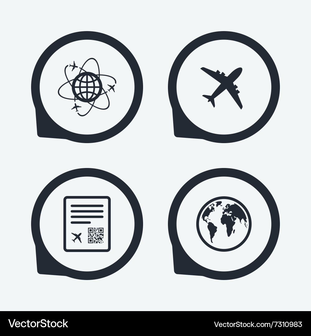 Airplane icons world globe symbol Royalty Free Vector Image