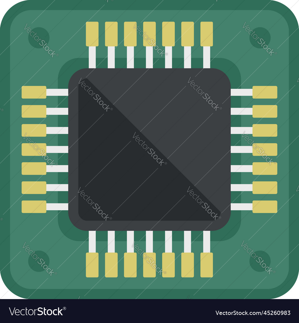 Board cpu icon flat digital microchip Royalty Free Vector