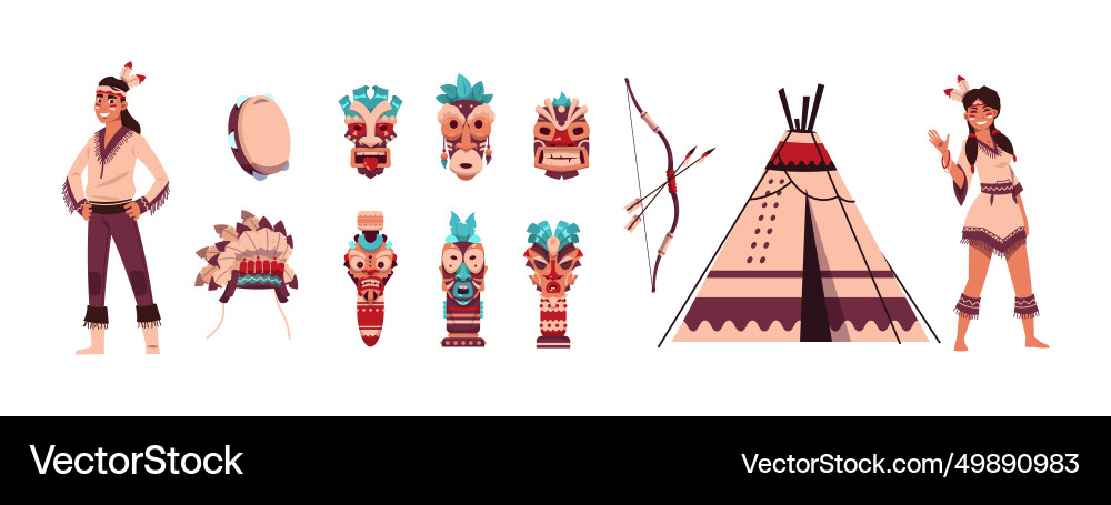 Cartoon indians aztec or maya persons man or Vector Image