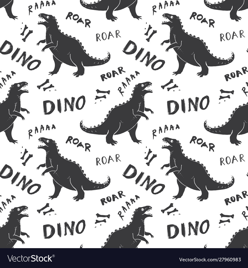 Dino seamless pattern cute cartoon hand drawn Vector Image