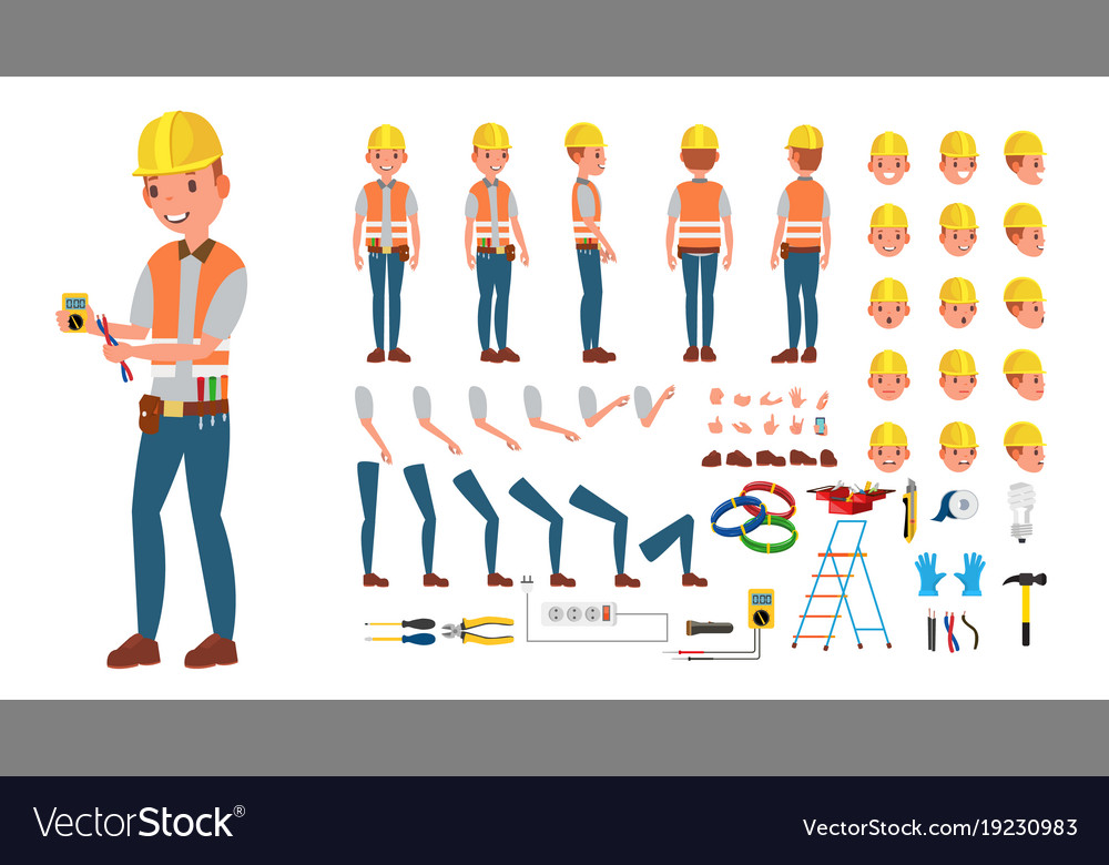 Electrician animated character creation Royalty Free Vector Electrician animated character creation Royalty Free Vector