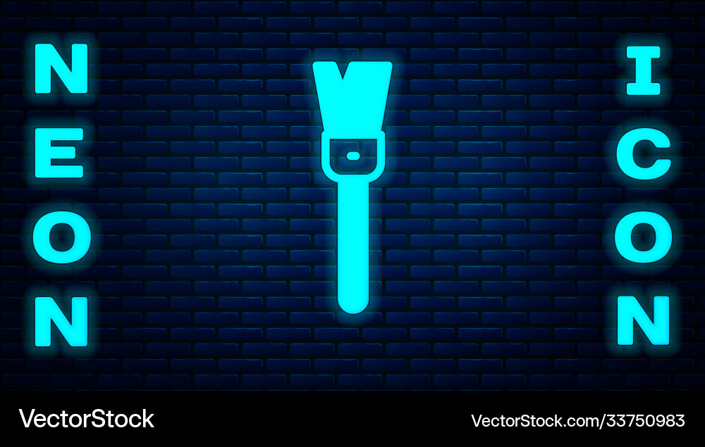 Glowing neon paint brush icon isolated on brick Vector Image