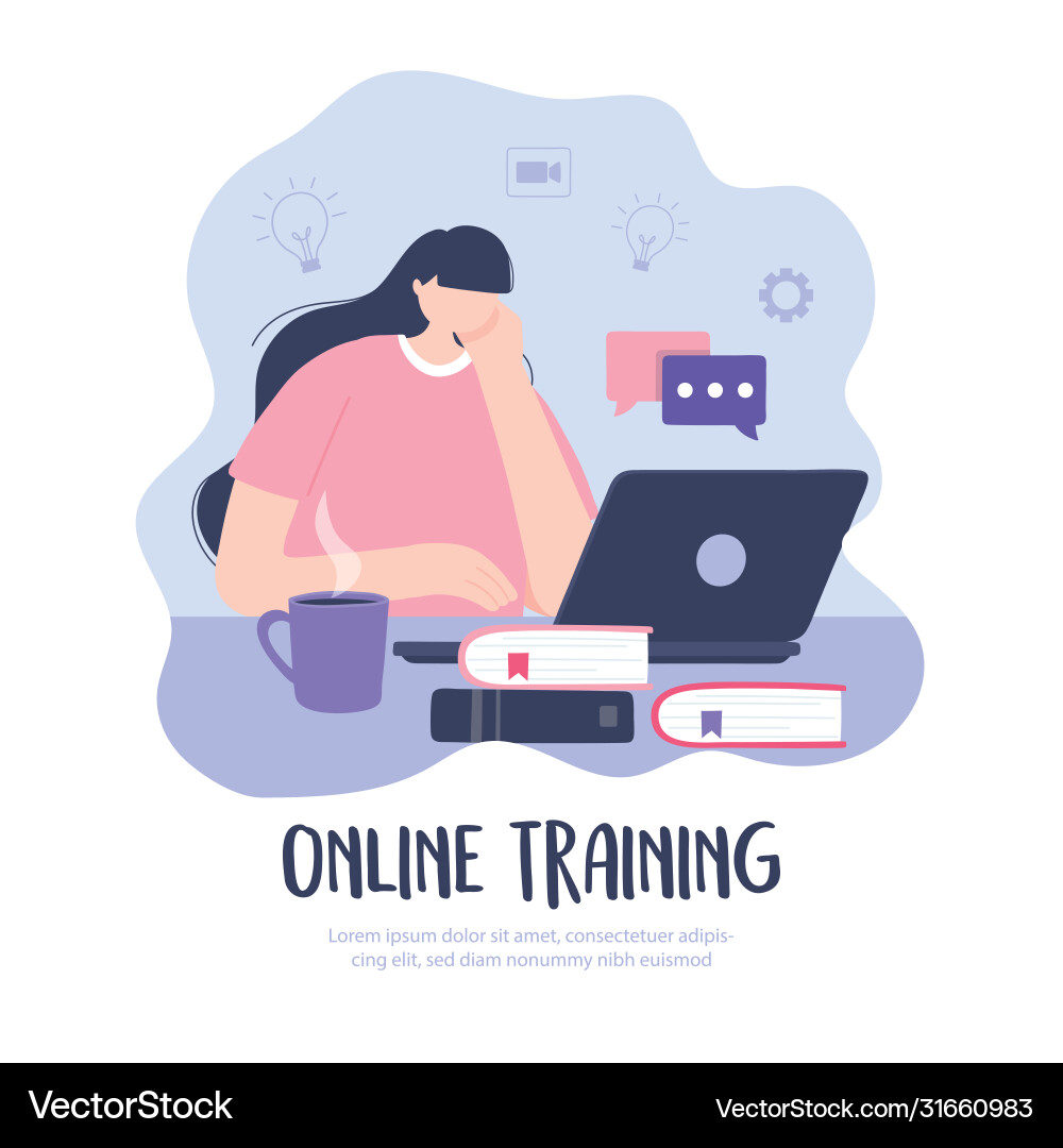 Online training girl with laptop platform web Vector Image