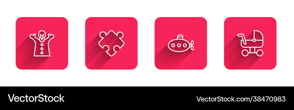 Set line toy puppet doll on hand puzzle pieces Vector Image