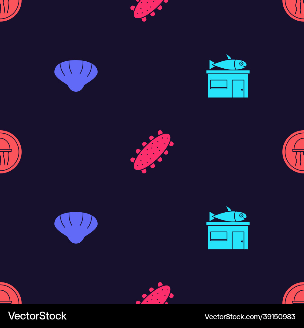 Set seafood store scallop sea shell cucumber Vector Image