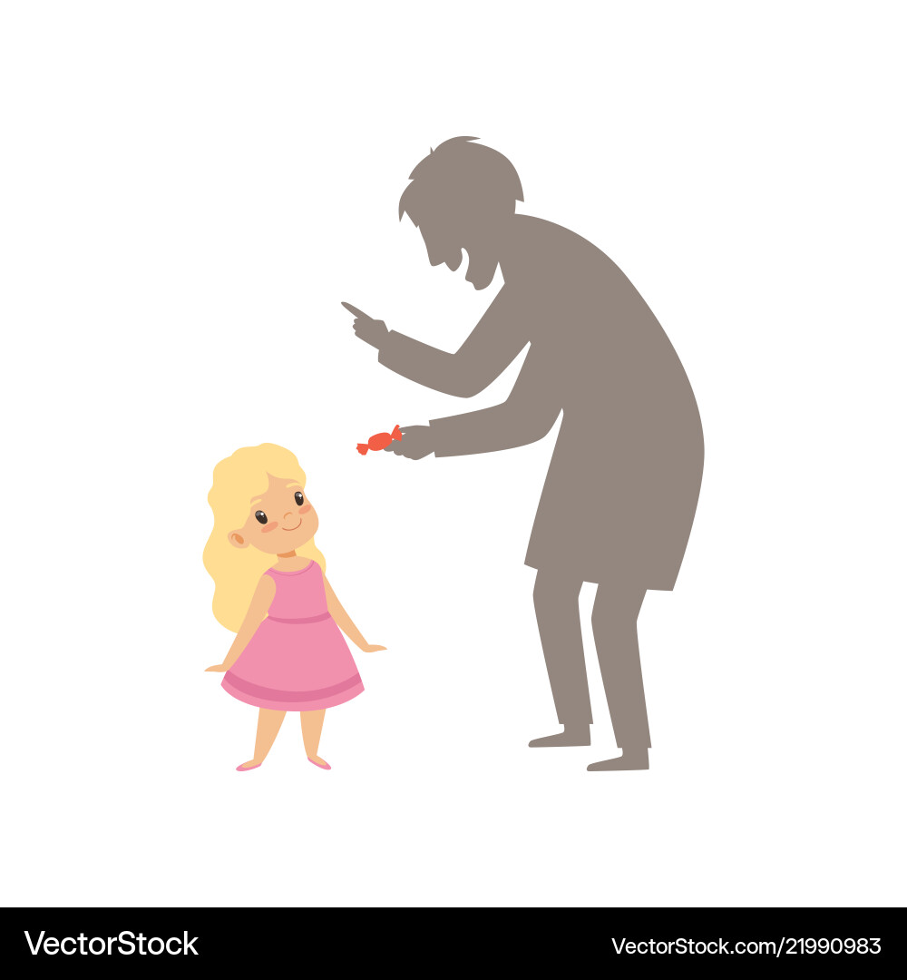 Suspicious stranger offering a candy to little Vector Image