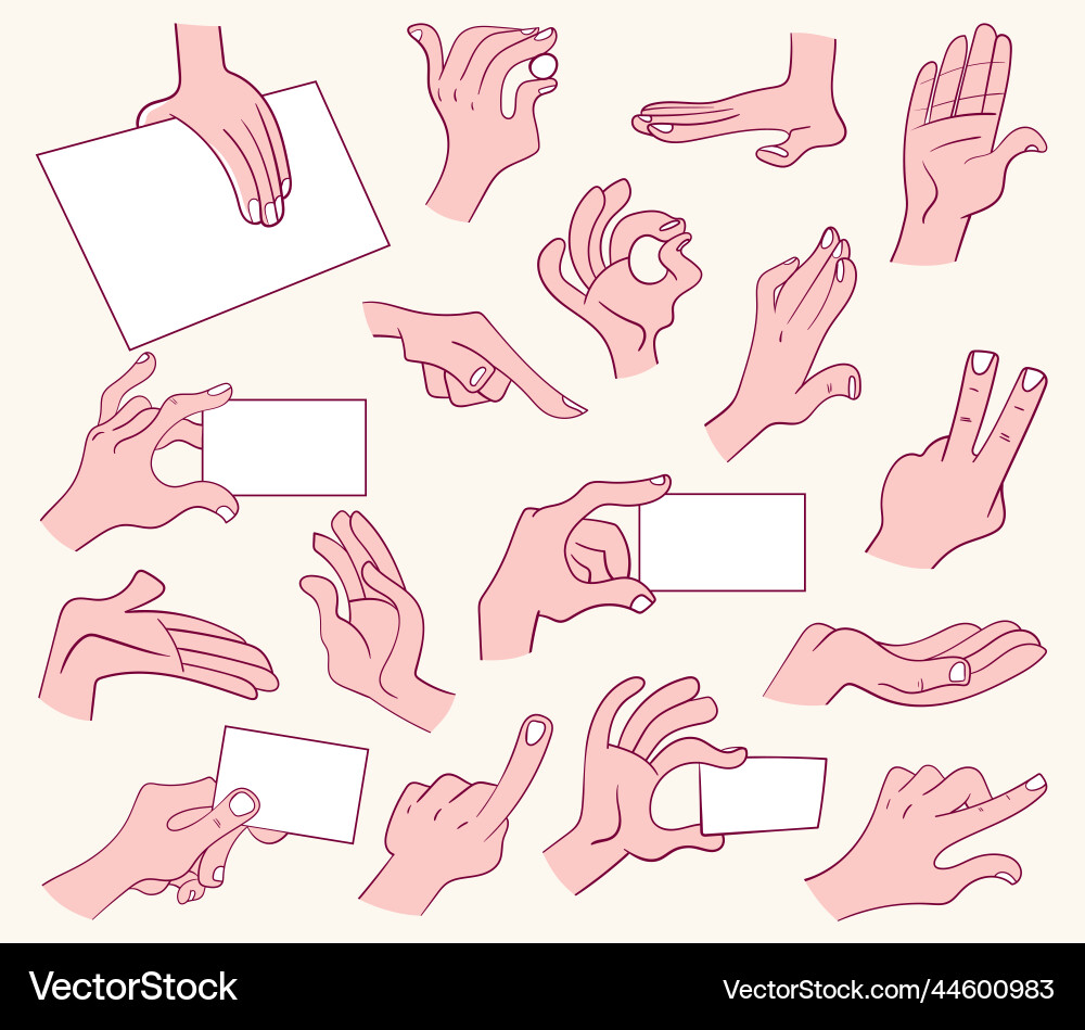 Various gestures of hands set cartoon Royalty Free Vector