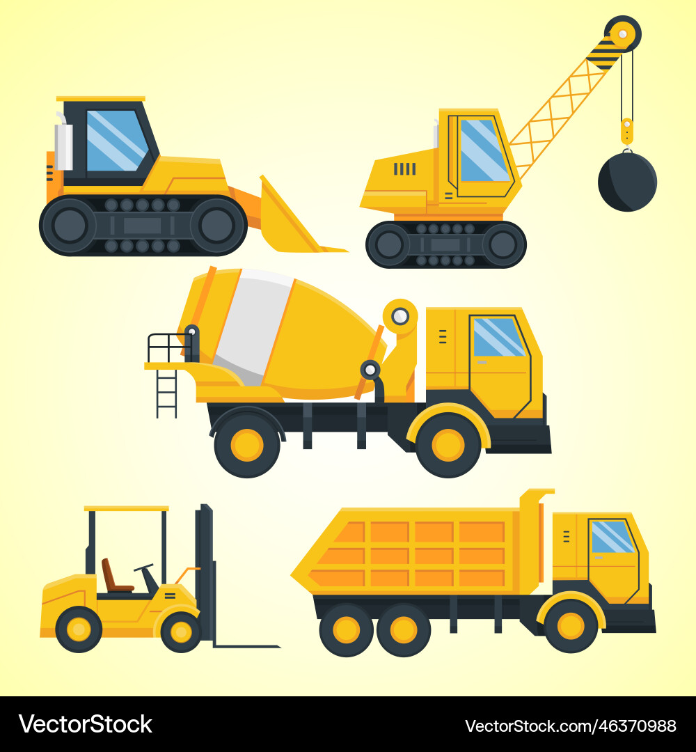 Construction icons set bulldozer machinery Vector Image