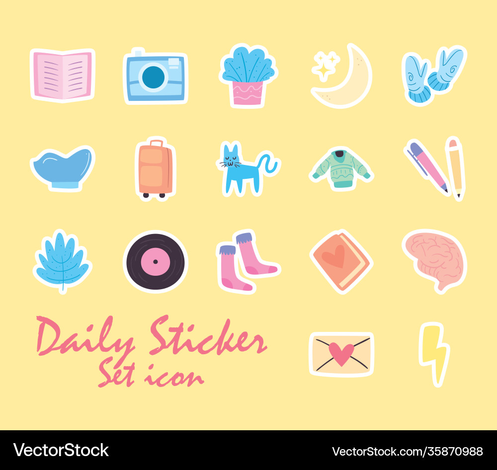 Daily stickers flat style icons group Royalty Free Vector
