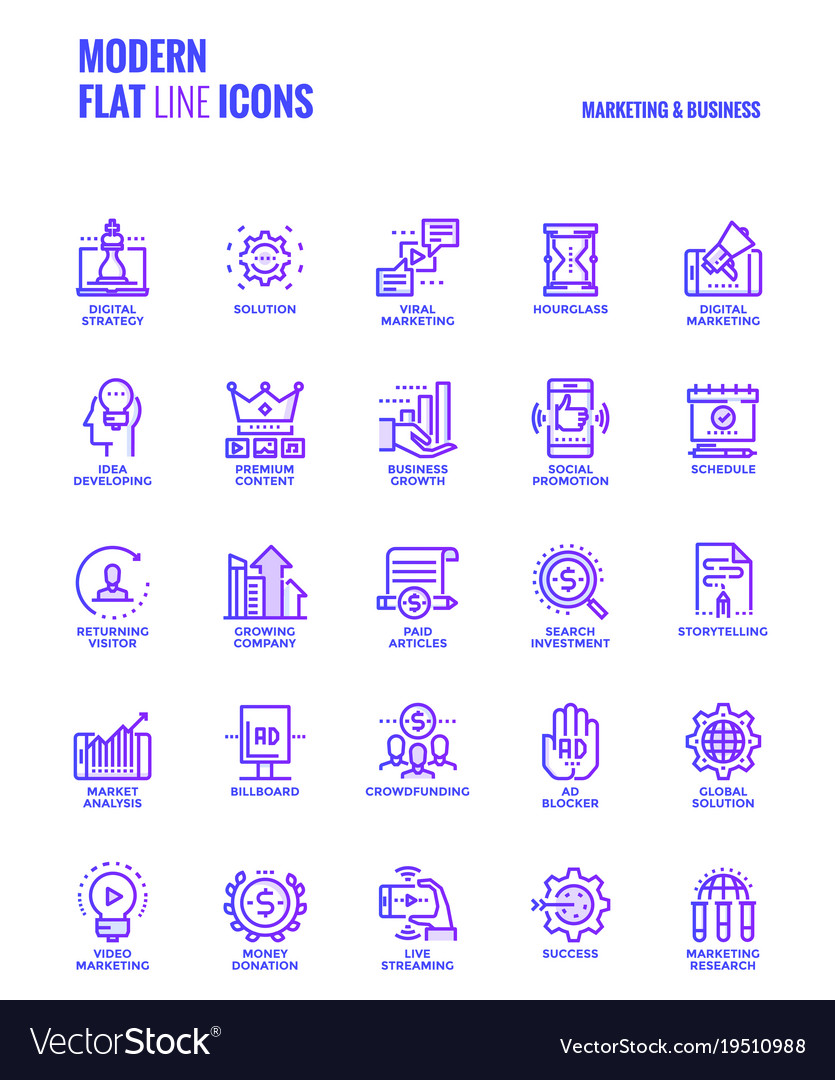 Flat line gradient icons design-marketing and Vector Image Flat line gradient icons design-marketing and Vector Image