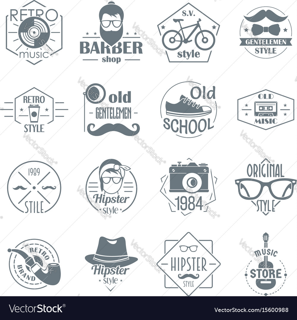 Hipster logo vintage icons set simple style Vector Image