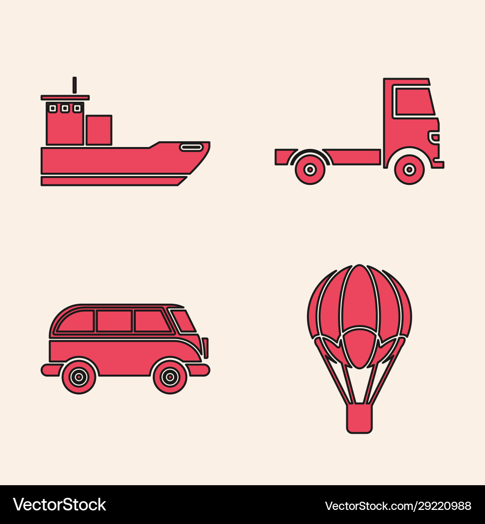 Set hot air balloon cargo ship delivery cargo Vector Image