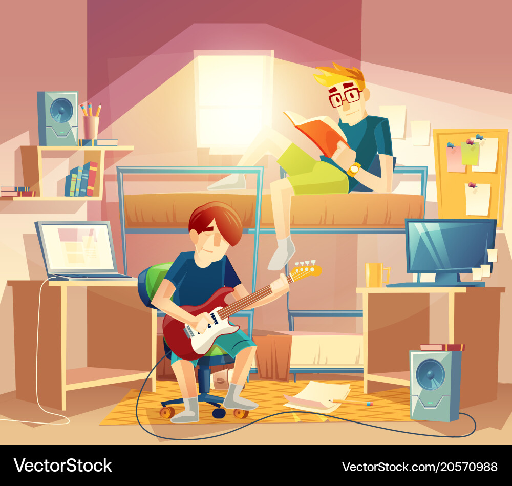Small dormitory room with roommates Royalty Free Vector