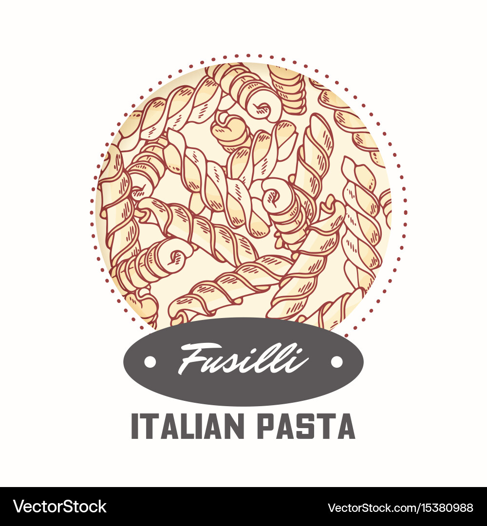 Sticker with hand drawn pasta fusilli Royalty Free Vector