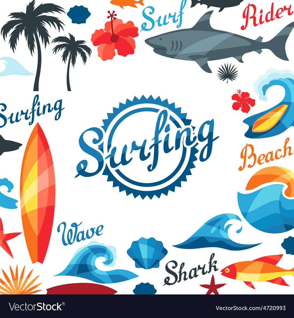 Background with surfing design elements Royalty Free Vector