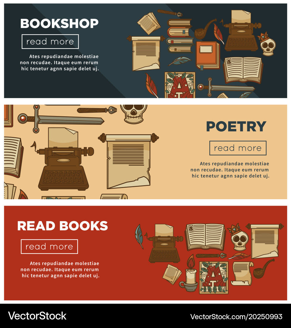 Bookshop or bookstore banners library Royalty Free Vector