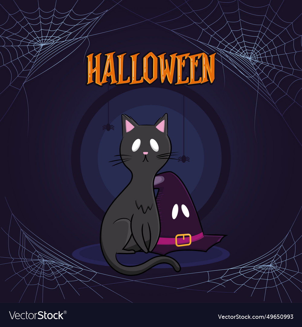 Colored halloween party poster with black cat Vector Image