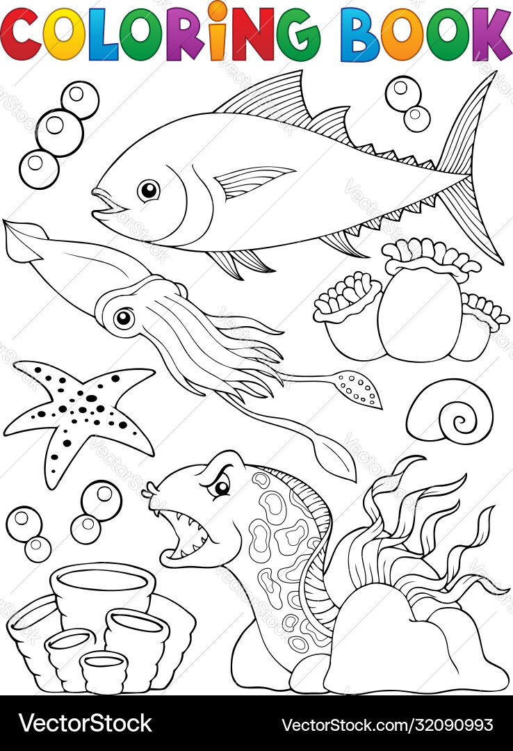 Coloring book marine life theme 1 Royalty Free Vector Image