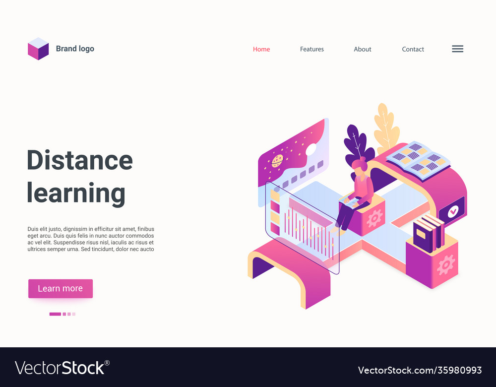 Distance learning education online virtual school Vector Image