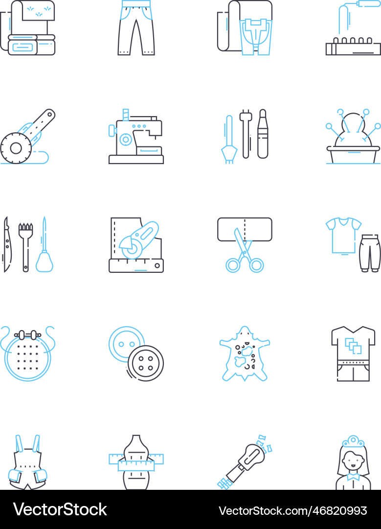 Dressmaking linear icons set sewing fabric Vector Image